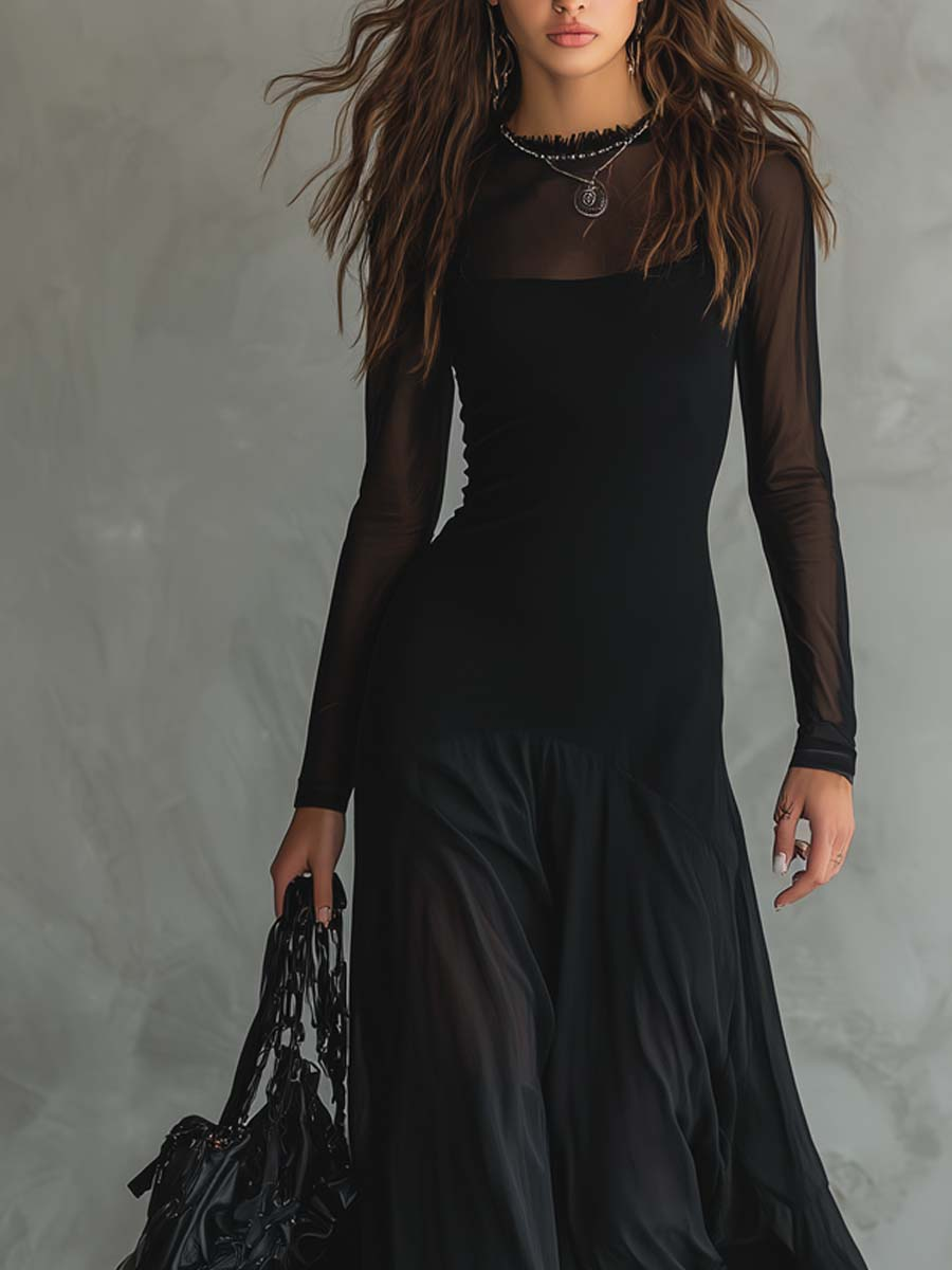 Sophia – Black Tulle Patchwork Loose-Fit Maxi Dress – Susan & David