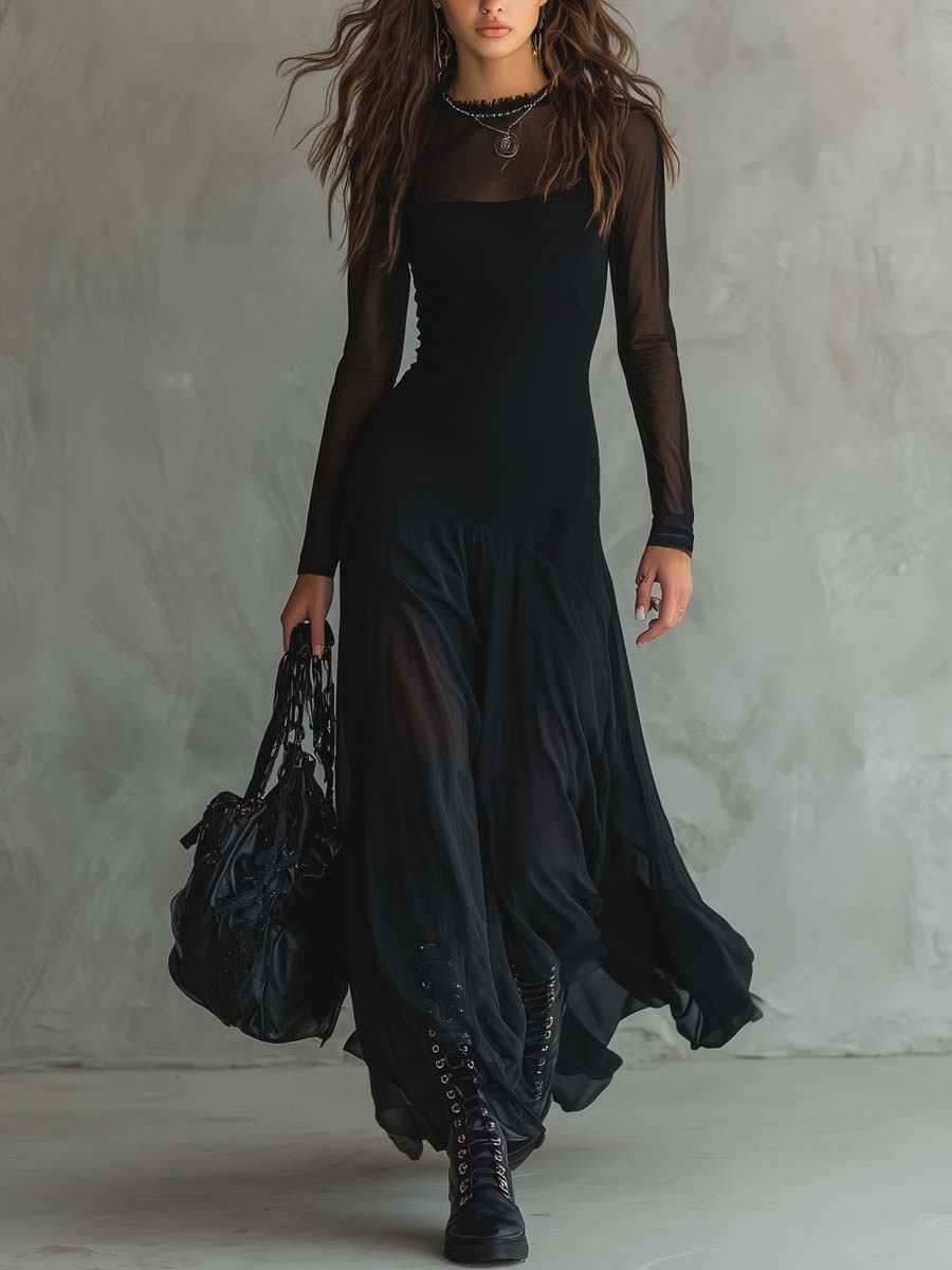 Sophia – Black Tulle Patchwork Loose-Fit Maxi Dress – Susan & David