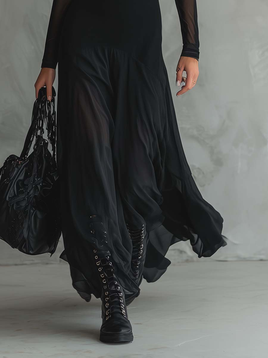 Sophia – Black Tulle Patchwork Loose-Fit Maxi Dress – Susan & David